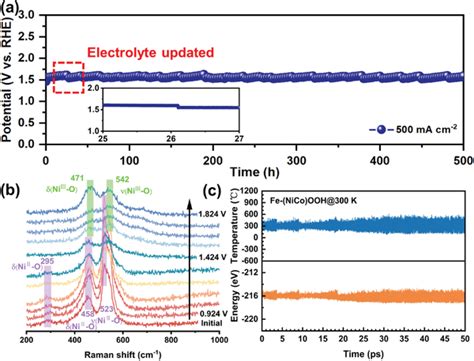 A The Chronopotentiometry Curve At 500 Ma Cm⁻² Of Fe‐nico‐ldh In 1 M Download Scientific