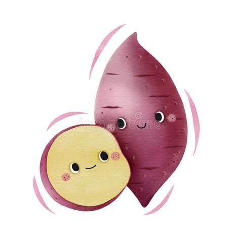 Watercolor Cute Sweet Potato Cartoon Character Vector Illustration