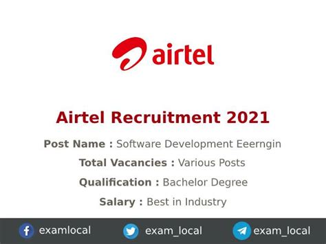 Airtel Recruitment 2021 Various Software Development Eeerngin Jobs Examlocal
