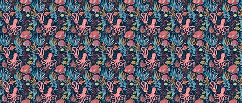 깊은 바다의 문어와 바다생물들 도안 심리스 패턴 Stock Illustration Adobe Stock