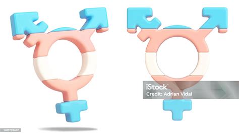 Lgbtqia 프라이드의 달 축하를 위해 흰색 배경에 고립된 트랜스젠더 기호 3d 그림에서 개체 잘라내기 0명에 대한 스톡 사진