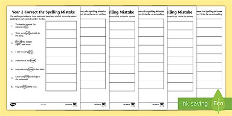 Year 2 Spelling Worksheets Correct The Spelling Mistakes