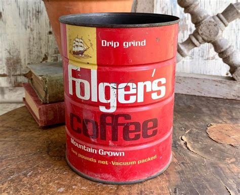 Vintage Folgers Coffee Can Farmhouse Kitchen Vignette Decor Rustic