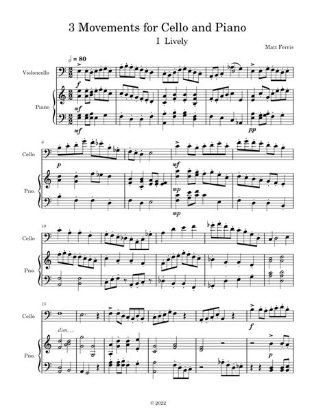 Three Movements For Cello And Piano Sheet Music For Piano Cello Solo