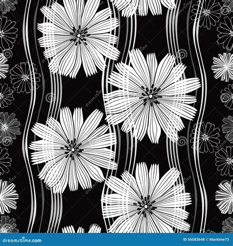 Monochrome Seamless Pattern Of Abstract Flowers Stock Illustration