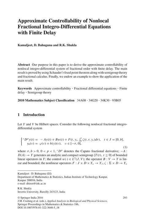 Pdf Approximate Controllability Of Nonlocal Fractional Integro