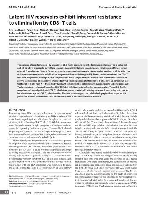Pdf Latent Hiv Reservoirs Exhibit Inherent Resistance To Elimination