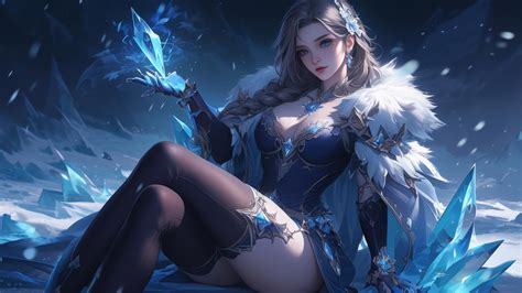 4k Hd Wallpaper Fantasy Ice Mage Girl With Spotlight