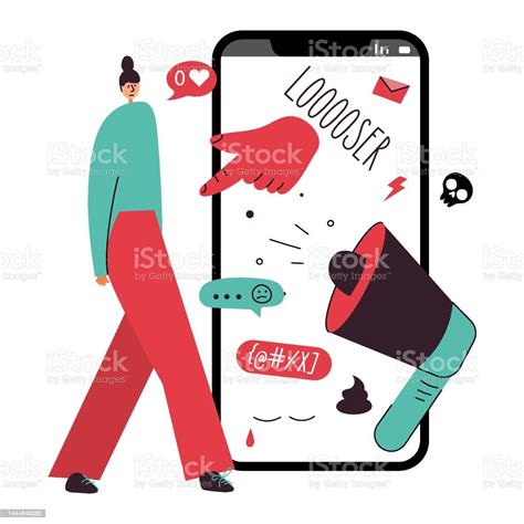 전화 모바일 채팅을 읽는 여성 좋은 메시지를 얻지 못하고 싫어하고 상처를 주는 말입니다 레터링 패자 벡터 일러스트 레이 션은