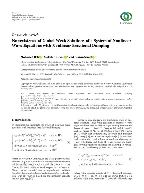 Pdf Nonexistence Of Global Weak Solutions Of A System Of Nonlinear Wave Equations With