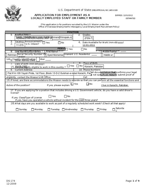 Form Ds 174 Pdf United States Congress American Government