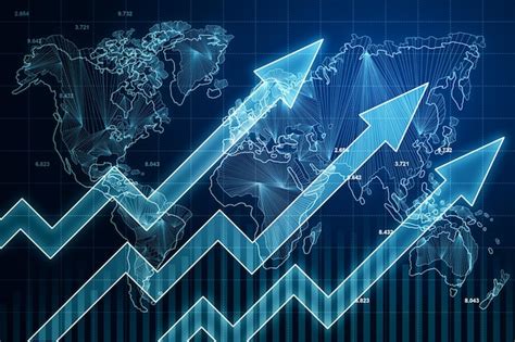 Premium Photo Global Economy Growth Concept With Blue Digital Striving Up Arrows On Blue