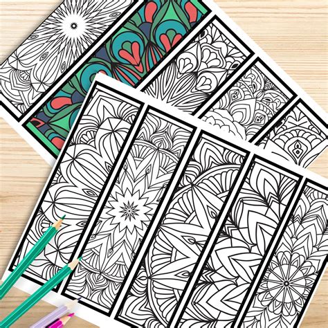 Printable Mandala Coloring Bookmarks Set Of 10 Mandala Coloring Pages