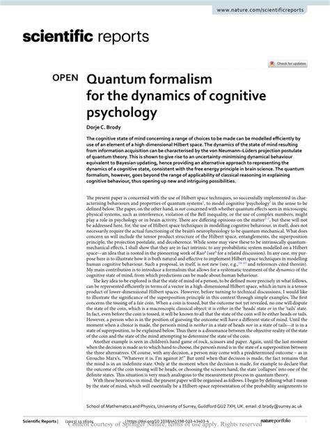 pdf quantum formalism for the dynamics of cognitive psychology