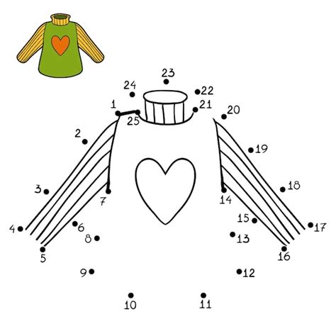 숫자 게임 어린이를 위한 교육용 도트 투 도트 게임 하트 풀오버 프리미엄 벡터
