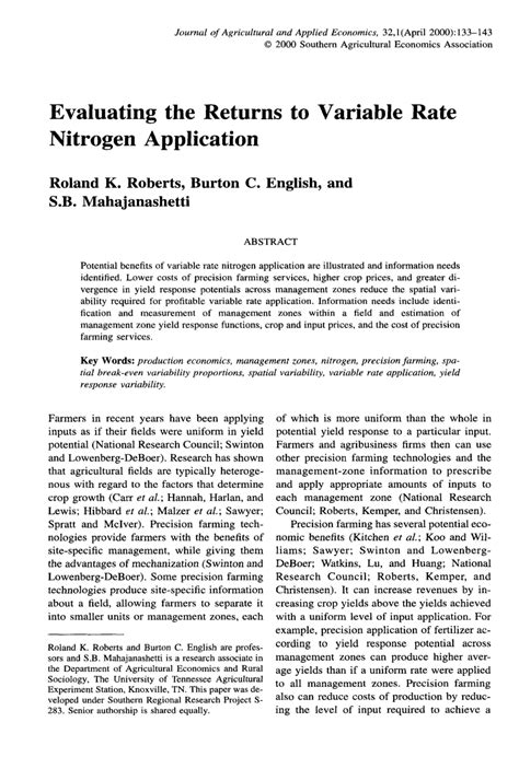 Pdf Evaluating The Returns To Variable Rate Nitrogen Application