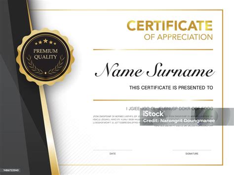 디플로마 인증서 템플릿 블랙과 골드 색상은 고급스럽고 현대적인 스타일의 벡터 이미지 프리미엄 벡터입니다 0명에 대한 스톡 벡터 아트 및 기타 이미지 Istock