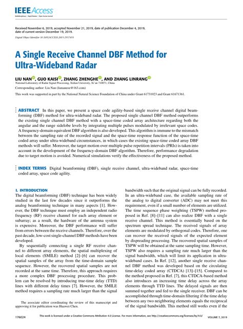 PDF A Single Receive Channel DBF Method For Ultra Wideband Radar
