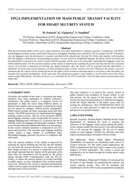 Fpga Implementation Of Mass Public Transit Facility For Smart Security