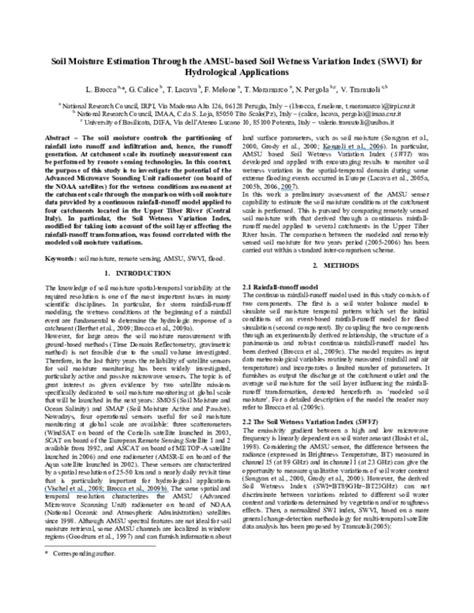Pdf Soil Moisture Estimation Through The Amsu Based Soil Wetness