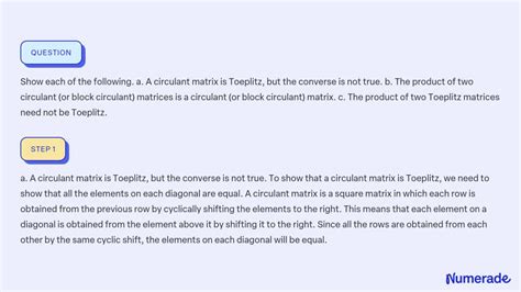 ⏩solved Show Each Of The Following A A Circulant Matrix Is… Numerade