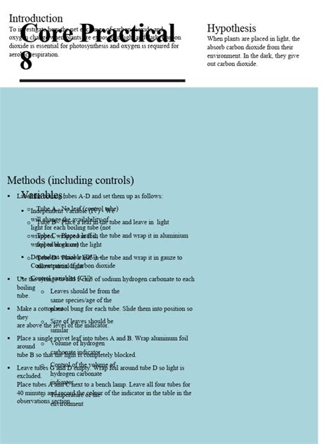 Core Practical 8 Pdf Carbon Dioxide Photosynthesis