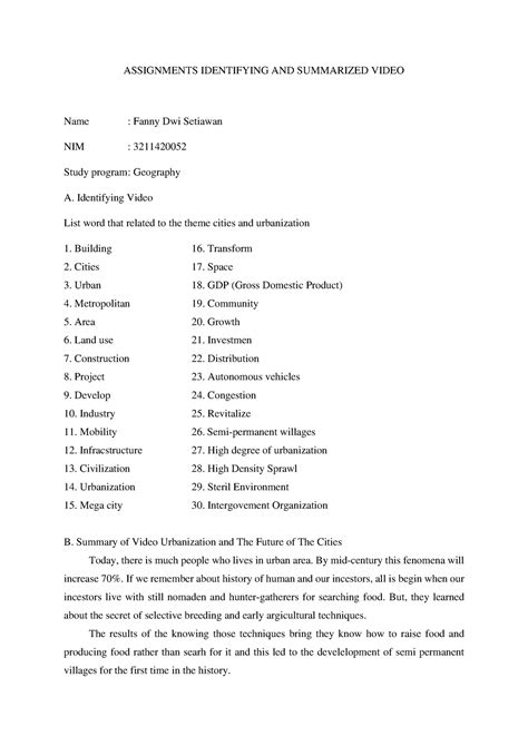 Identyfing And Summarized Related To Urban Things Assignments