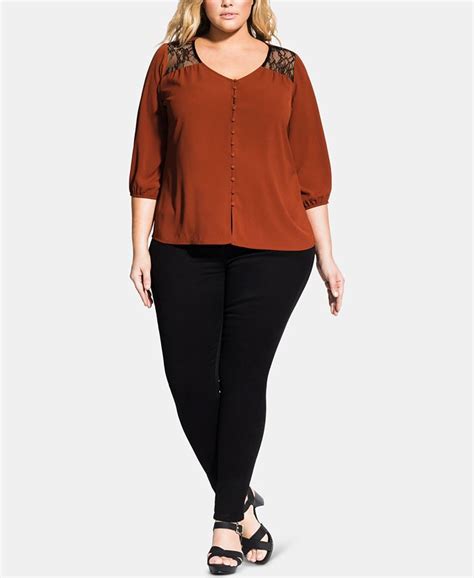 City Chic Trendy Plus Size Lace Shoulder Top Macys