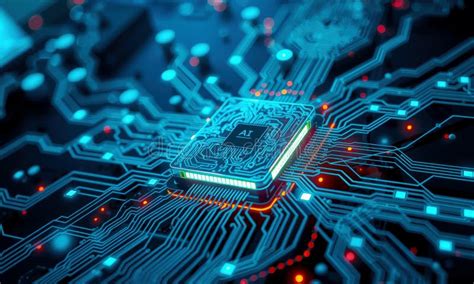 Glowing Ai Chip On Circuit Board Showcasing Intricate Pathways And Connections Represents
