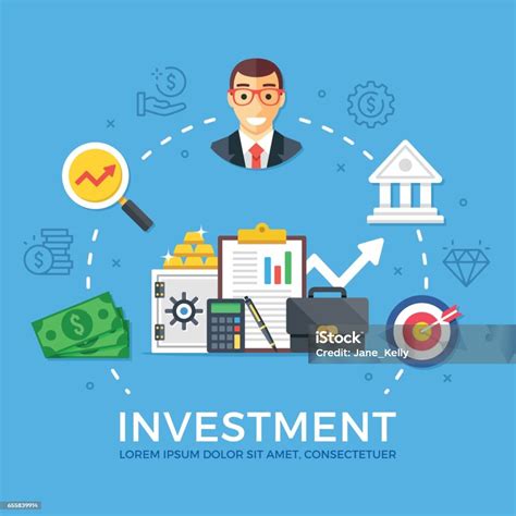 투자 자본 이득 투자 하는 개념입니다 평면 디자인 그래픽 요소 표시 기호 선 아이콘 세트 프리미엄 품질입니다 현대 벡터 일러스트 레이 션 경영자에 대한 스톡 벡터 아트 및