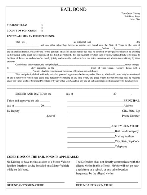 Fillable Online Fillable Bail Bond Form Tom Green County Fax Email