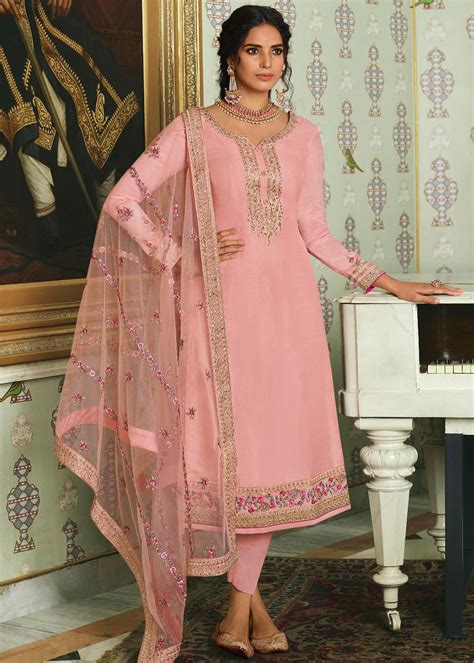 Buy Blush Pink Straight Silk Pant Suit Online Like A Diva