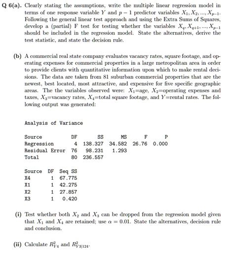 Solved 6 A Clearly Stating The Assumptions Write The Multiple Linear Regression Model In