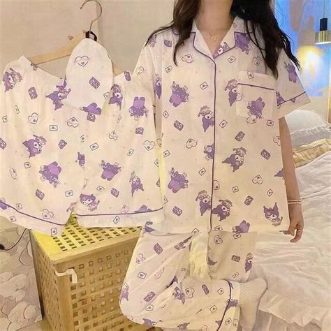 Kawaii Hello Kitty Women Kuromi Winter Warm Flannel Pajamas Thick Coral