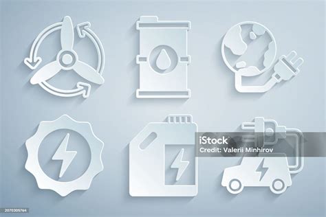 에코 연료 용기 글로벌 에너지 파워 행성 번개 볼트 전기 자동차 바이오 배럴 및 풍력 터빈 아이콘을 설정합니다 벡터 3차원 형태에 대한 스톡 벡터 아트 및 기타 이미지