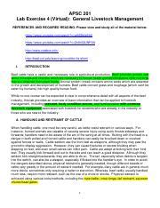 APSC 201 Lab Ex 4 General Livestock Management 2022 Vitual Pdf APSC