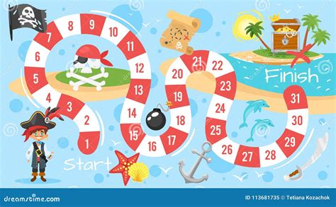 Pirate Board Game Template Vector Illustration