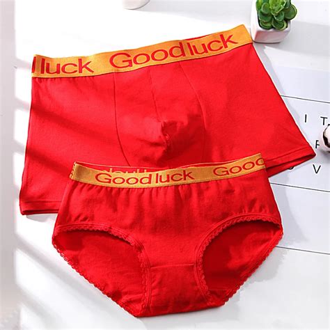 Feilibin Couple Underwear Red Mens Boxers Shorts Soft Cotton Women