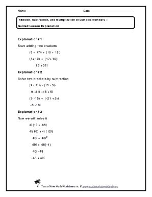 Fillable Online Addition Subtraction Of Complex Numbers Guided Lesson