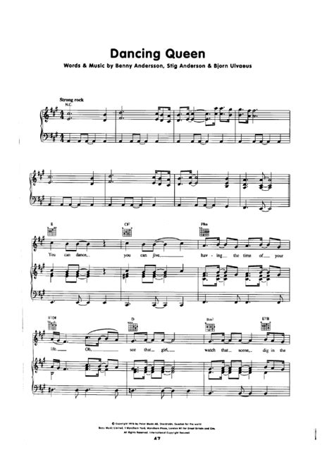 Piano Sheet Music Abba — Dancing Queen Piano Sheet Music Pdf