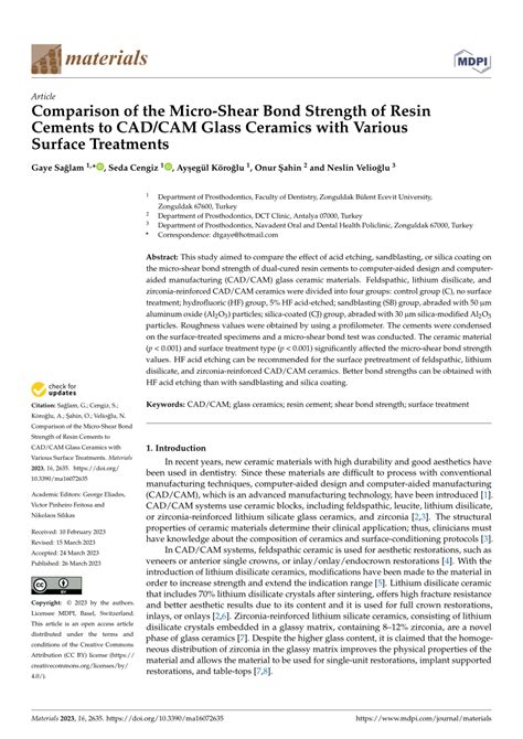 Pdf Comparison Of The Micro Shear Bond Strength Of Resin Cements To Cadcam Glass Ceramics