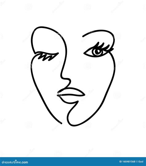 Cara De Mujer Abstracta Arte De LÃneas Dibujadas a Mano En Blanco Y