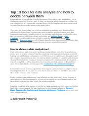 Top 10 Tools For Data Analysis Docx Top 10 Tools For Data Analysis And How To Decide Between