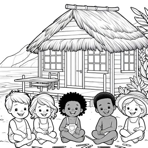 Kinder Vor Strandhütte Malvorlage Gratis