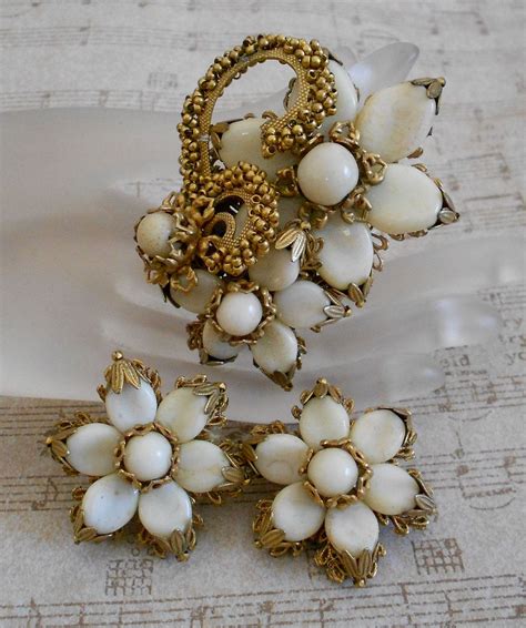 Miriam Haskell Gold Brooch And Earring Set Etsy Vintage Costume