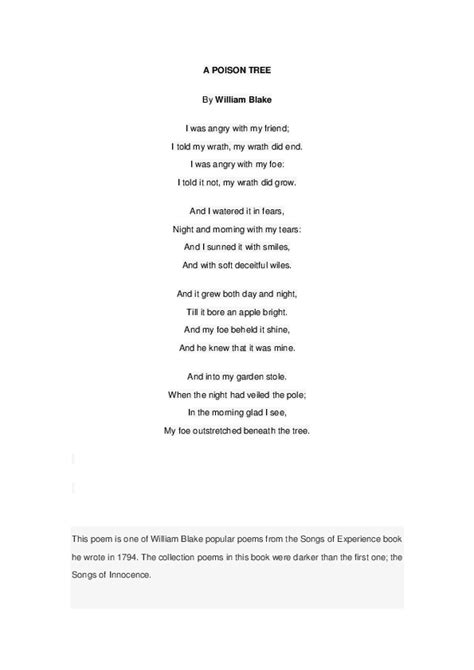 Doc Analysis Of A Poison Tree William Blakes Poem