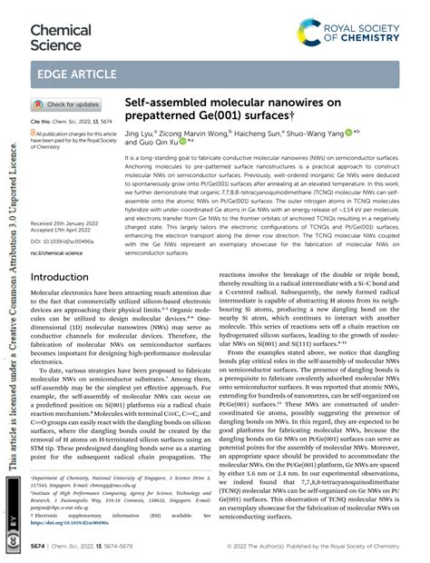 Pdf Self Assembled Molecular Nanowires On Prepatterned Ge001 Surfaces