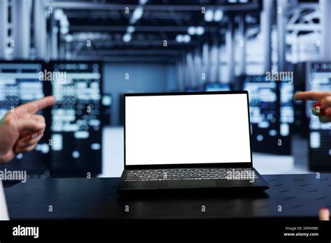 Close Up Shot Of Mock Up Laptop Used By Computer Scientist In Data