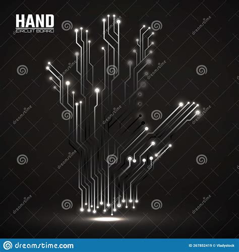 Abstract Neon Hand Of Circuit Board Glowing Technology Concept Stock