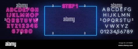 Neon Step 1 Sign In A Frame On Brick Wall Background Stock Vector Image And Art Alamy